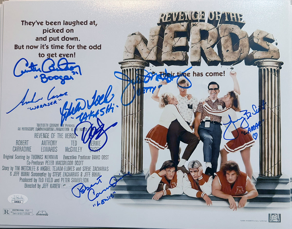 Revenge Of The Nerds cast signed 11x14 JSA signed by 7 – DOTD Dist.