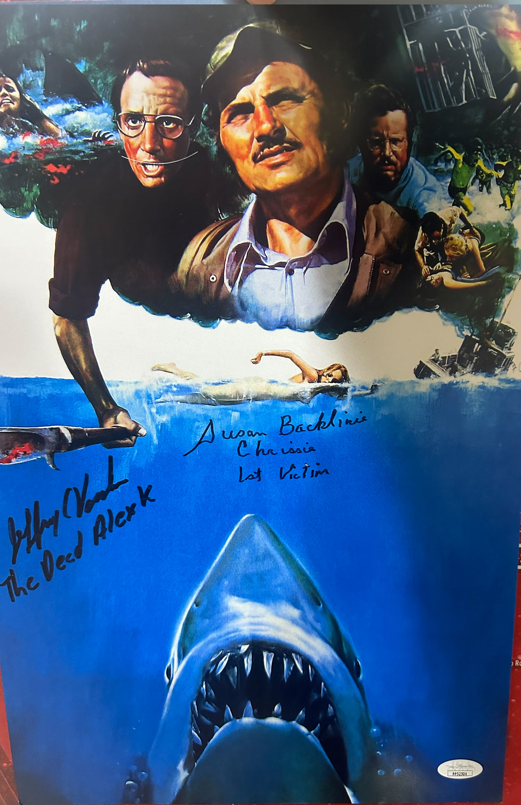 Jaws Susan Backlinie and Jeffrey Voorhees signed 11x17 photo JSA stick ...